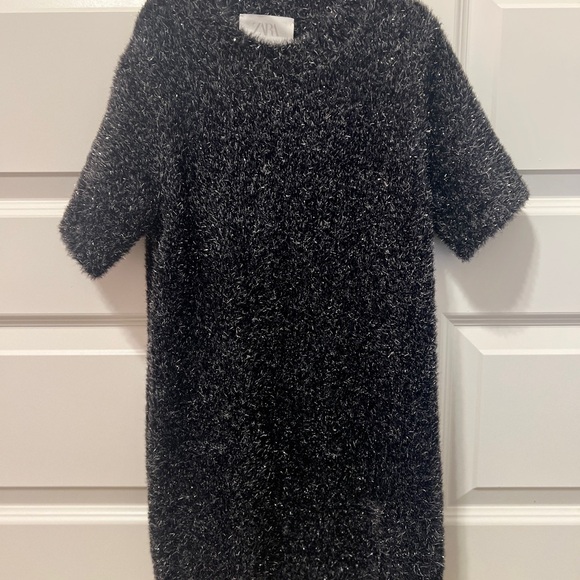 Zara | Dresses | Zara Black Fuzzy Knit Dress | Poshmark